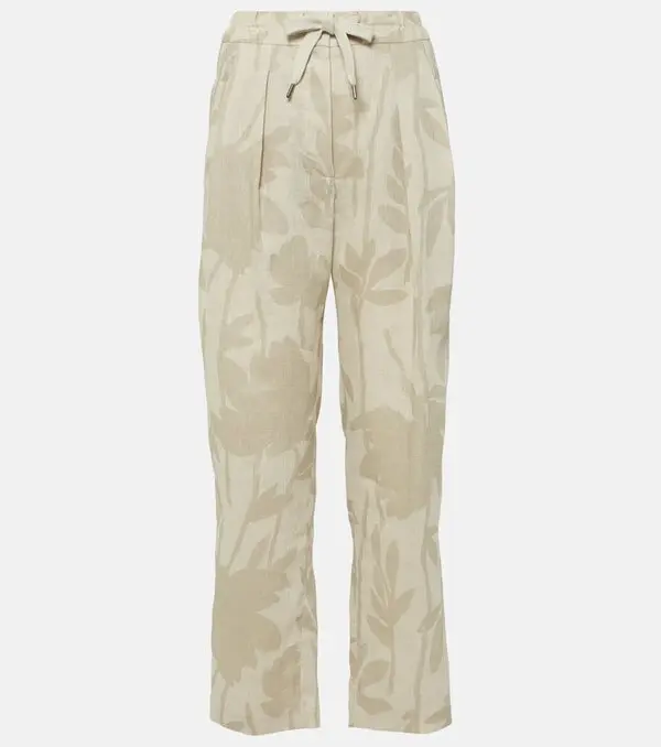 Brunello Cucinelli Printed Linen Tapered Trousers