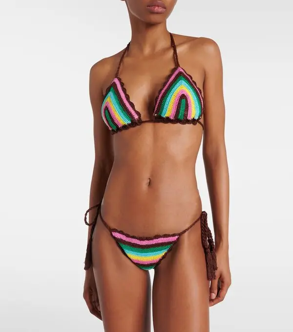 Anna Kosturova Striped Crochet Bikini Top