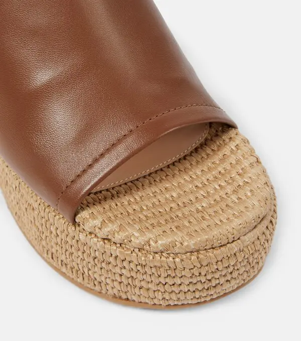 GIANVITO ROSSI Leather And Raffia Wedge Mules