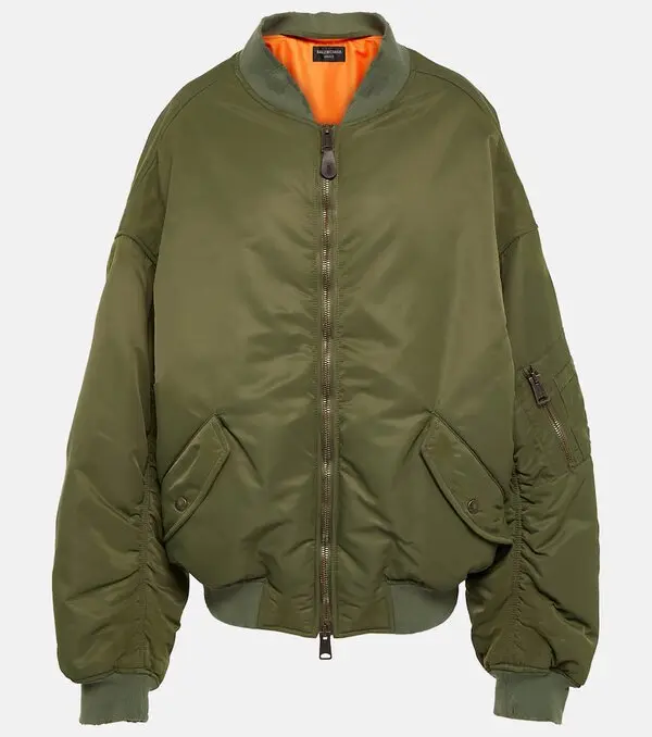 Balenciaga Off Shoulder Technical Bomber Jacket - Green