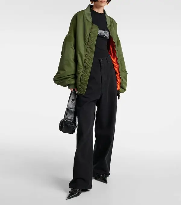 Balenciaga Off Shoulder Technical Bomber Jacket - Green