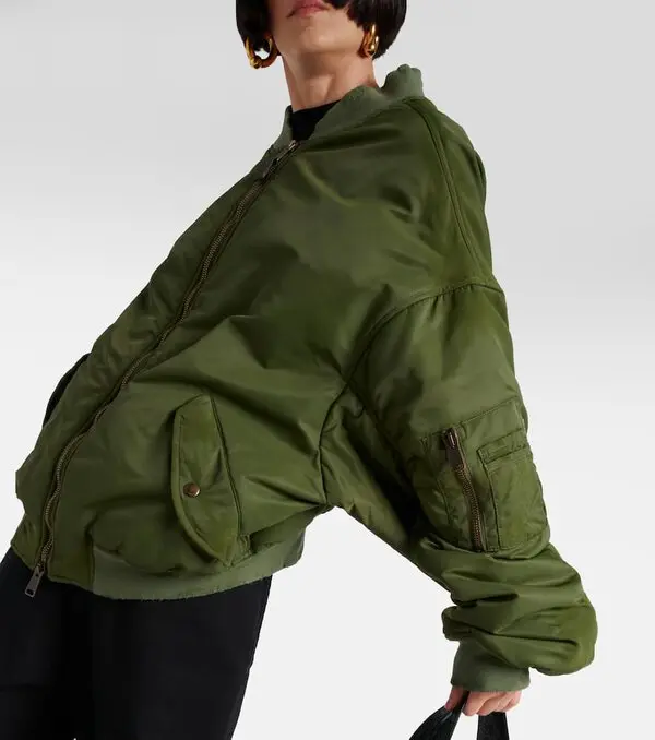Balenciaga Off Shoulder Technical Bomber Jacket - Green