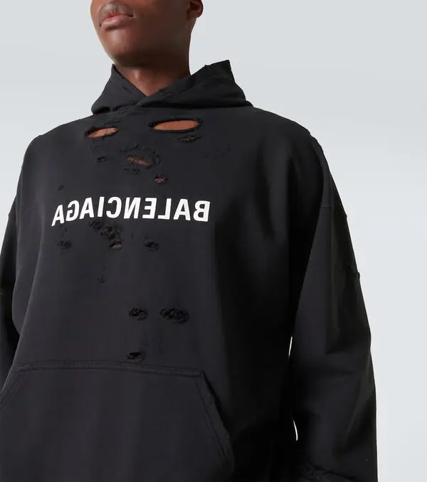 Balenciaga Destroyed Logo Hoodie - Black | Editorialist