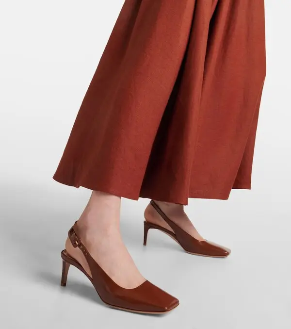 GIANVITO ROSSI 55 Patent Leather Slingback Pumps - Brown