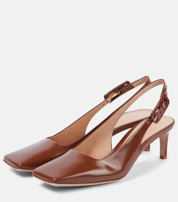 GIANVITO ROSSI 55 Patent Leather Slingback Pumps - Brown