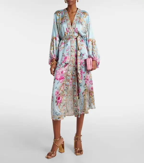 Camilla Embellished Floral Silk Satin Robe