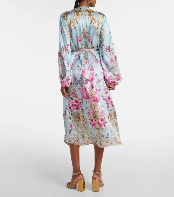 Camilla Embellished Floral Silk Satin Robe