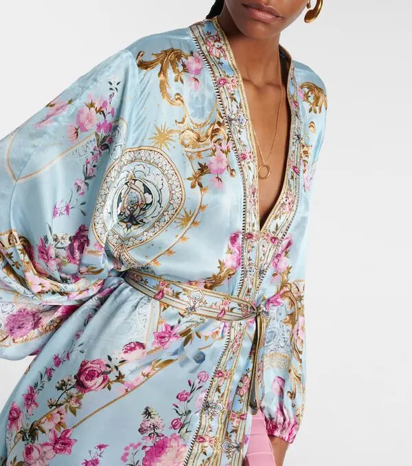 Camilla Embellished Floral Silk Satin Robe