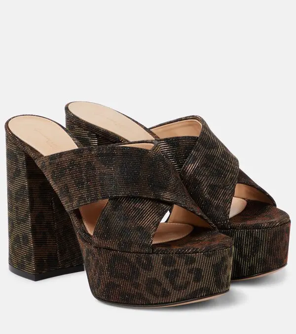 GIANVITO ROSSI Leopard-print Lamé Platform Mules