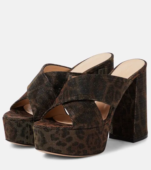 GIANVITO ROSSI Leopard-print Lamé Platform Mules