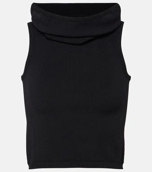 Alaïa Hooded Knit Crop Top - Black