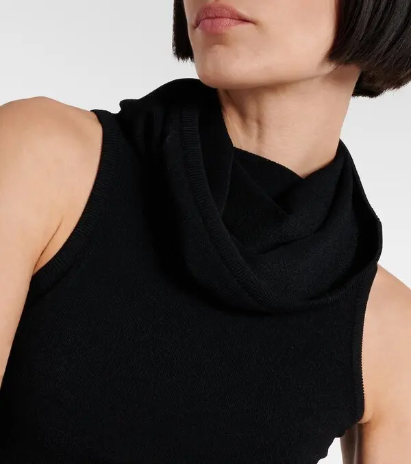 Alaïa Hooded Knit Crop Top - Black