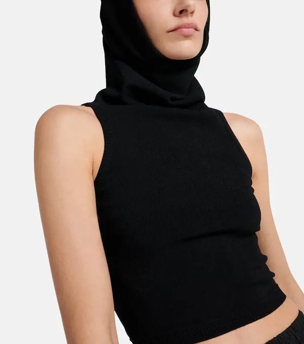 Alaïa Hooded Knit Crop Top - Black