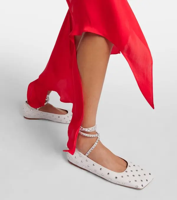 Amina Muaddi Embellished Leather Ballet Flats - White