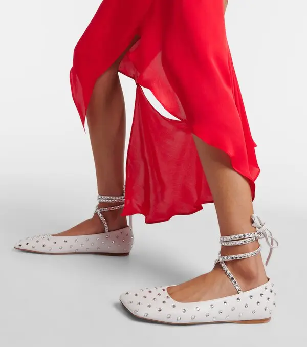 Amina Muaddi Embellished Leather Ballet Flats - White