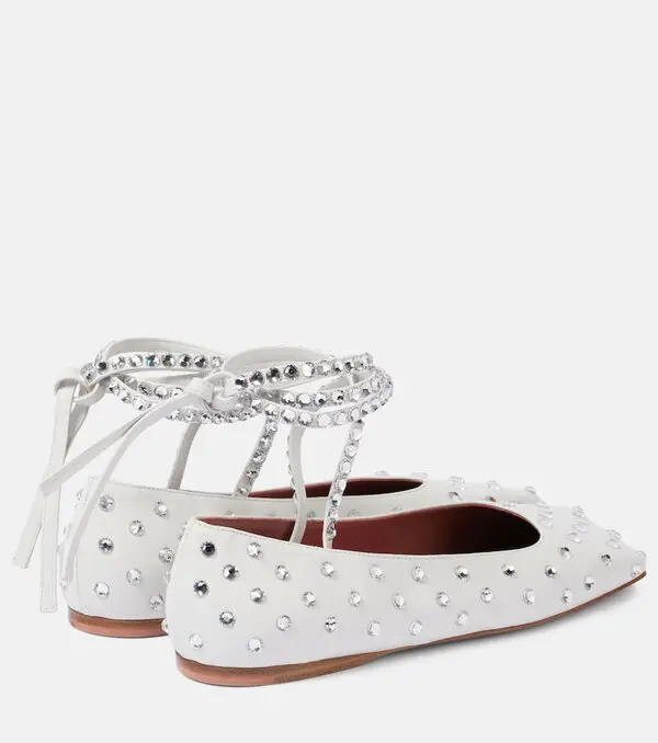 Amina Muaddi Embellished Leather Ballet Flats - White