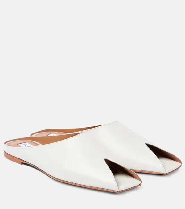 AlaïA Leather Peep-Toe Mules - White | Editorialist