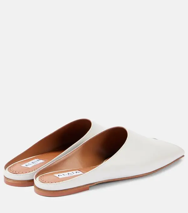 AlaïA Leather Peep-Toe Mules - White | Editorialist
