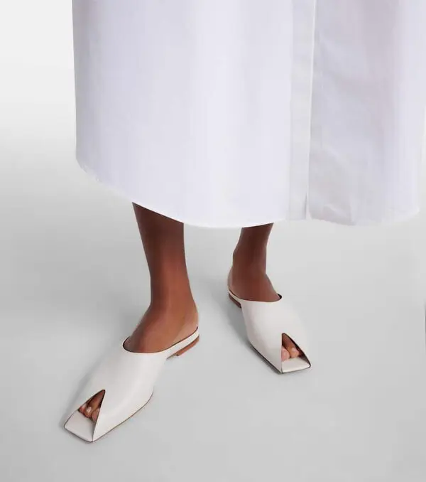 AlaïA Leather Peep-Toe Mules - White | Editorialist