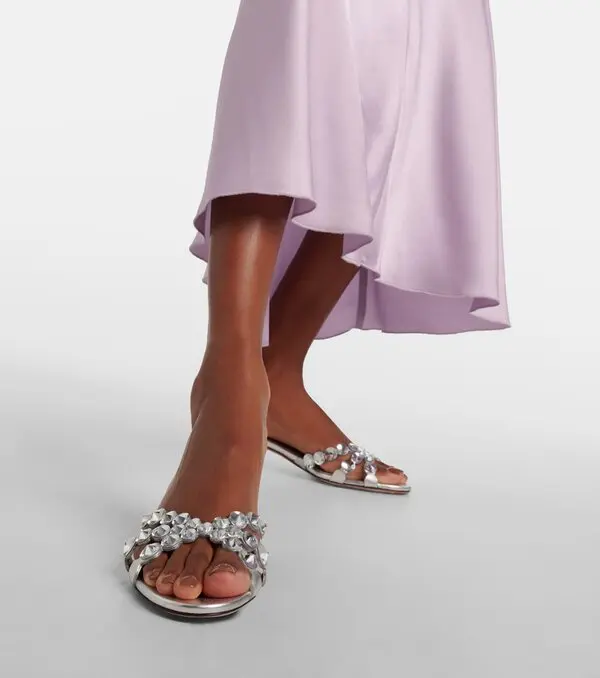 AQUAZZURA Crystal Mirage Embellished Mules - Silver