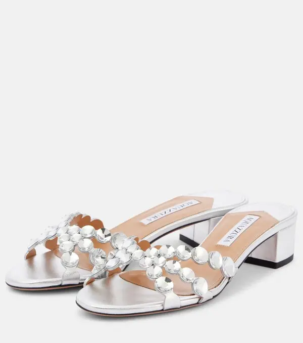 AQUAZZURA Crystal Mirage Embellished Mules - Silver