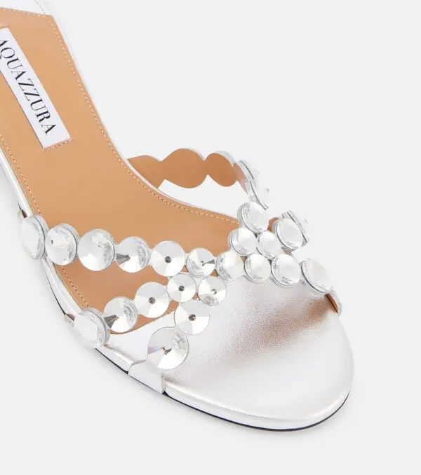 AQUAZZURA Crystal Mirage Embellished Mules - Silver