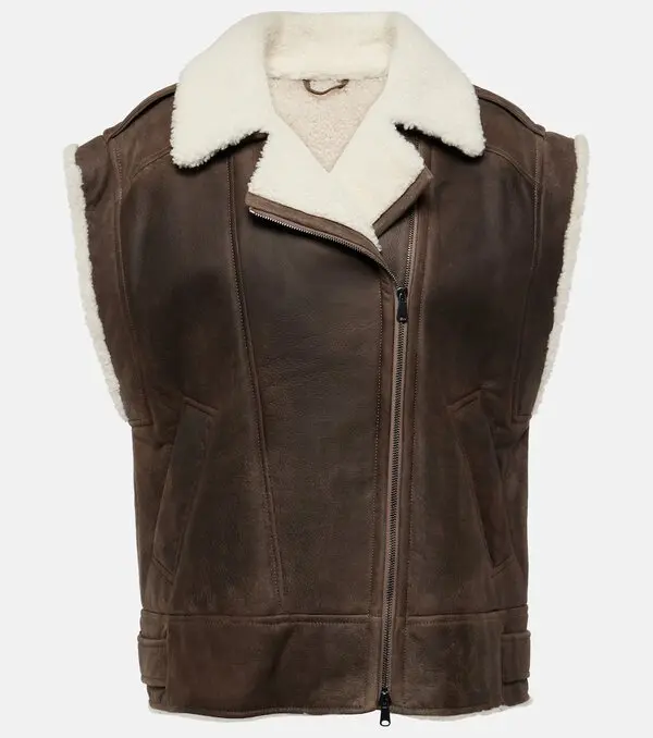 Brunello Cucinelli Shearling-lined Leather Vest - Neutrals