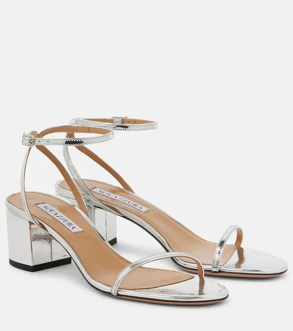 AQUAZZURA Olie 50 Mirrored Leather Sandals - Silver