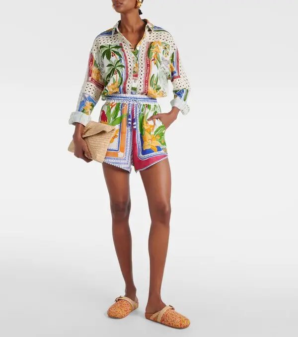 Farm Rio Tropical Destination Linen-blend Crochet Shorts