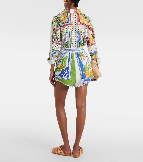 Farm Rio Tropical Destination Linen-blend Crochet Shorts
