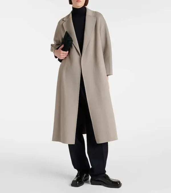 Max Mara Virgin Wool Wrap Coat - Grey
