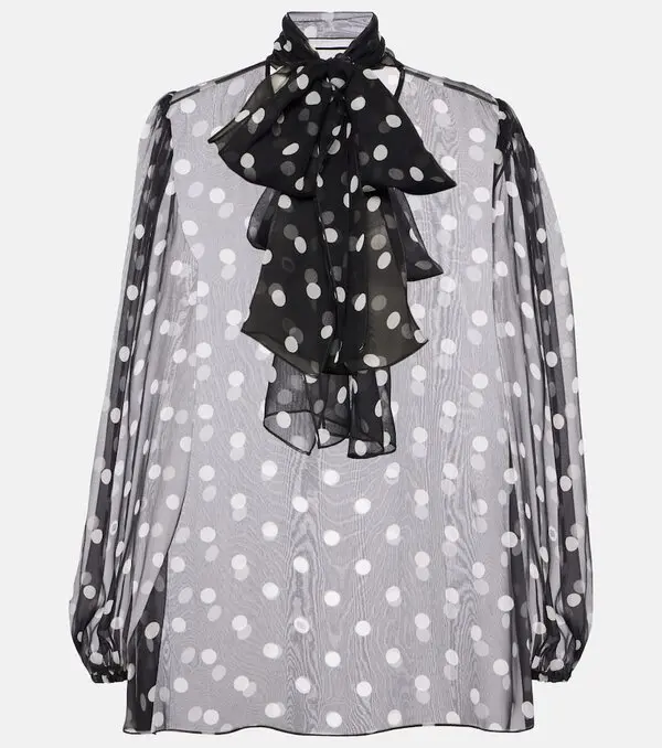 Dolce & Gabbana Polka-dot Silk Chiffon Blouse With Bow Detail