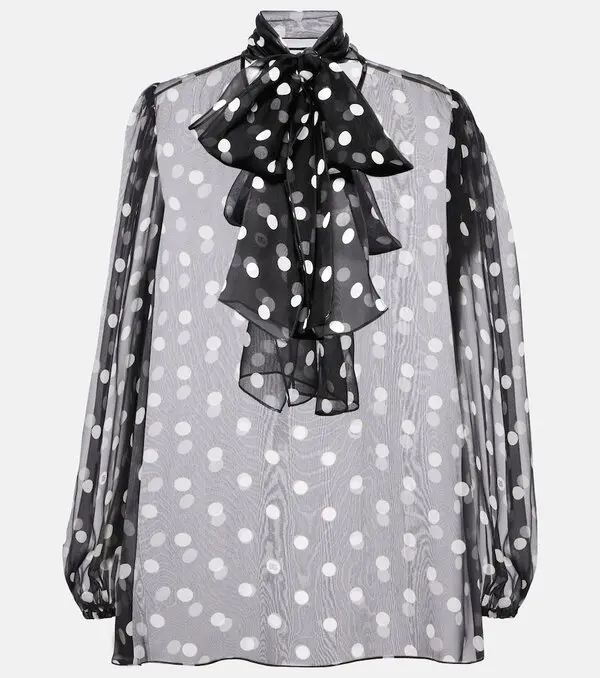 Dolce & Gabbana Polka-dot Silk Chiffon Blouse With Bow Detail - Black