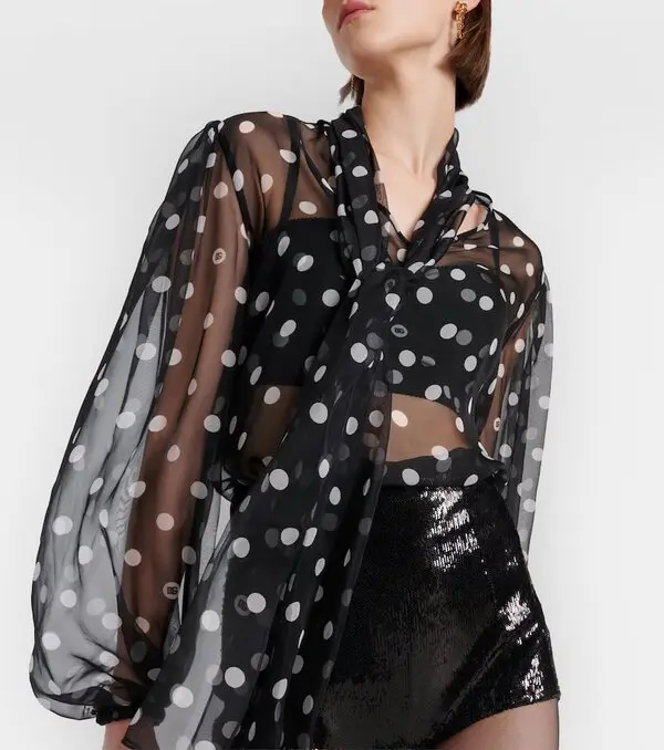 Dolce & Gabbana Polka-dot Silk Chiffon Blouse With Bow Detail