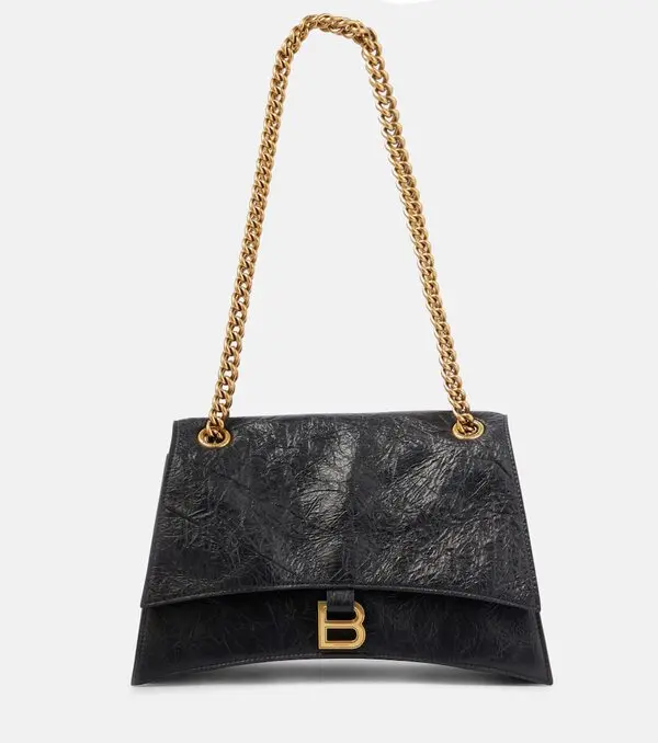 Balenciaga Crush Medium Leather Shoulder Bag - Black