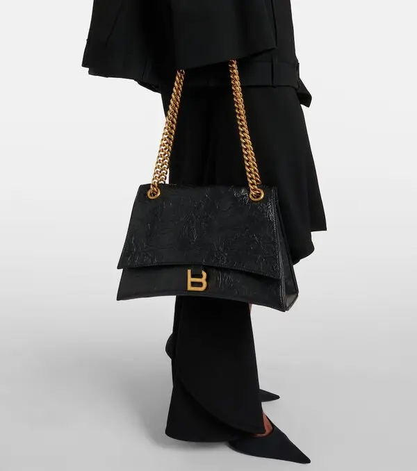 Balenciaga Crush Medium Leather Shoulder Bag - Black