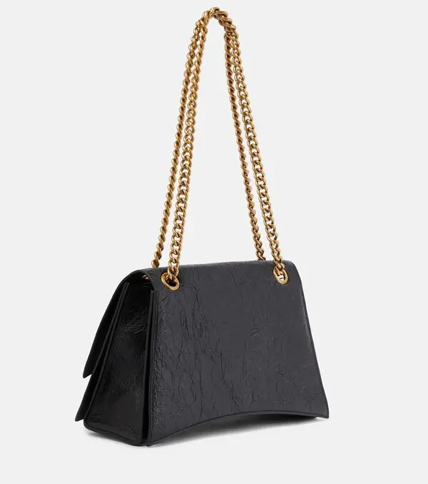Balenciaga Crush Medium Leather Shoulder Bag - Black