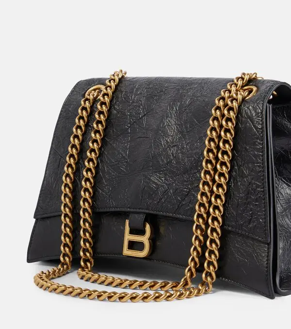 Balenciaga Crush Medium Leather Shoulder Bag - Black