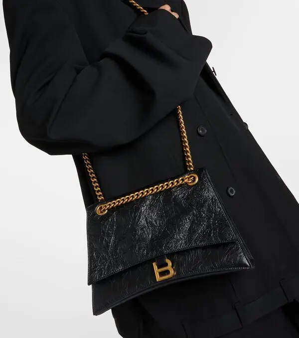 Balenciaga Crush Medium Leather Shoulder Bag - Black