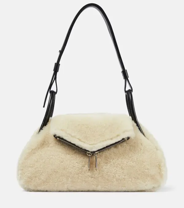 Amina Muaddi Gemini Small Shearling Shoulder Bag