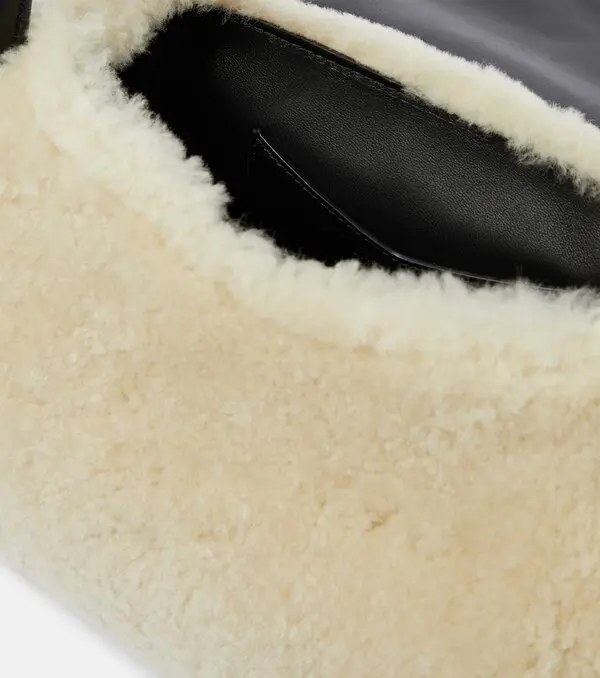 Amina Muaddi Gemini Small Shearling Shoulder Bag - Beige