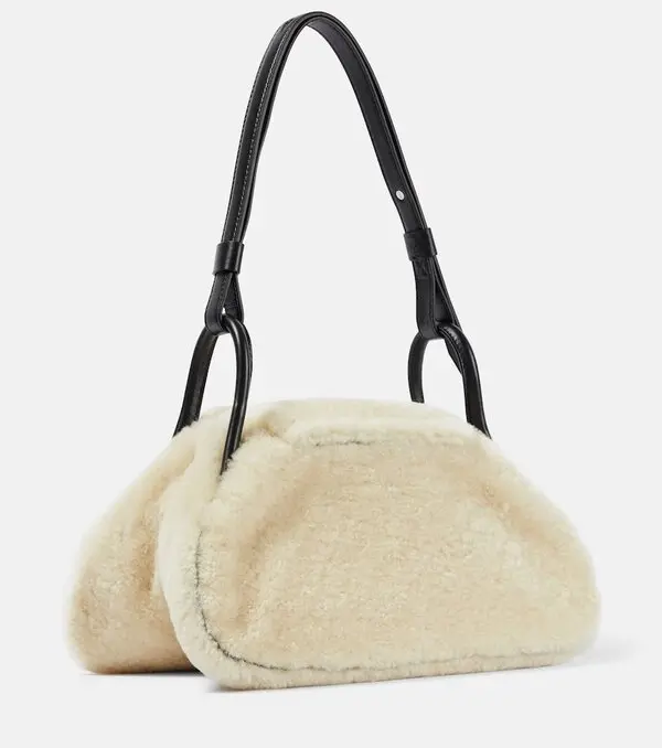 Amina Muaddi Gemini Small Shearling Shoulder Bag - Beige
