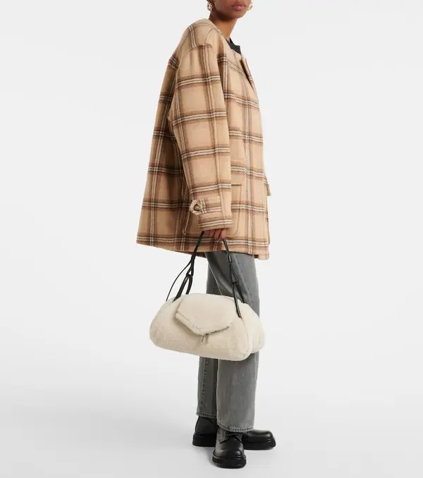 Amina Muaddi Gemini Small Shearling Shoulder Bag - Beige