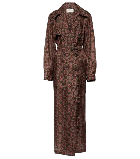 Dries Van Noten Printed Silk Satin Trench Coat