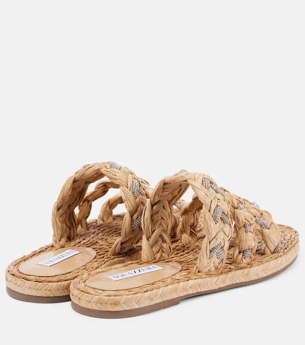AQUAZZURA Costiera Embellished Raffia Sandals