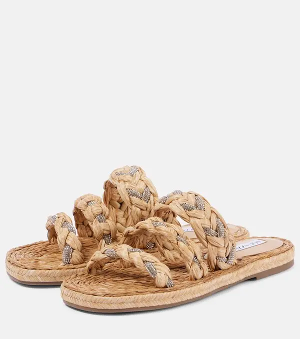 AQUAZZURA Costiera Embellished Raffia Sandals