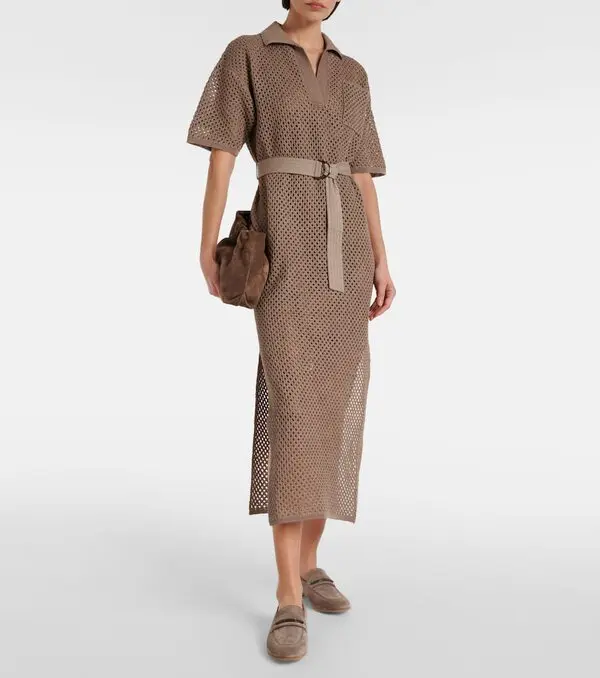 Brunello Cucinelli Cotton Mesh Polo Midi Dress