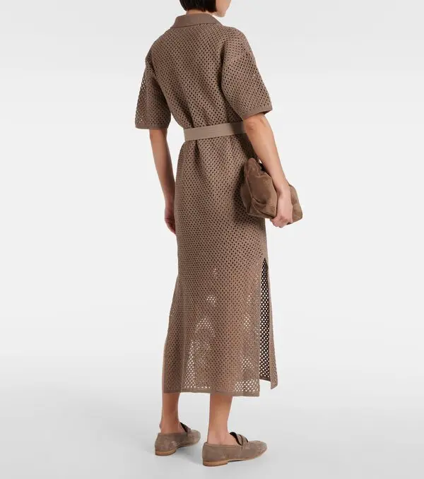 Brunello Cucinelli Cotton Mesh Polo Midi Dress