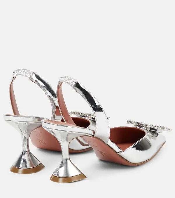 Amina Muaddi Begum 70 Mirrored Leather Slingback Pumps - Silver