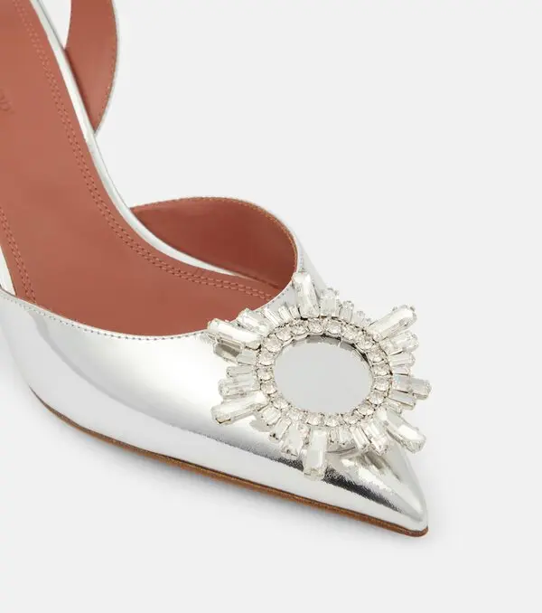 Amina Muaddi Begum 70 Mirrored Leather Slingback Pumps - Silver